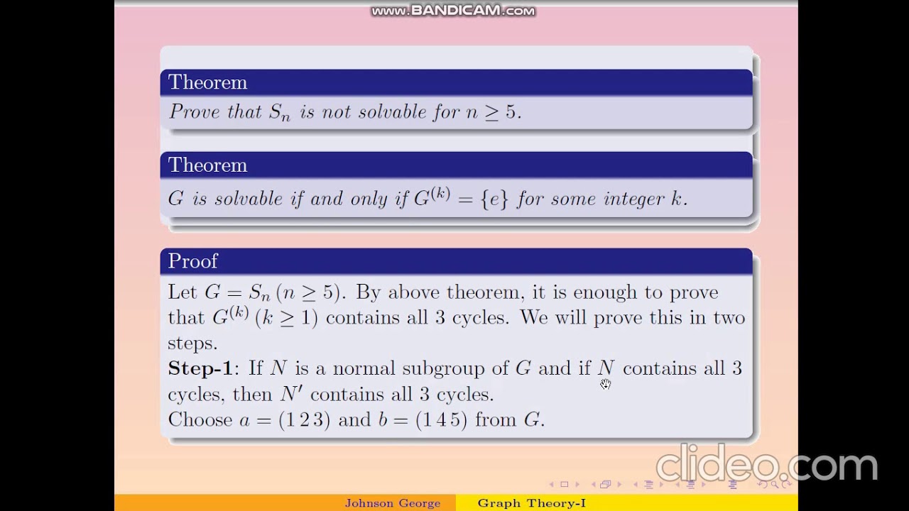 Sn is not solvable for n larger than or equal to 5(Part-1) - YouTube