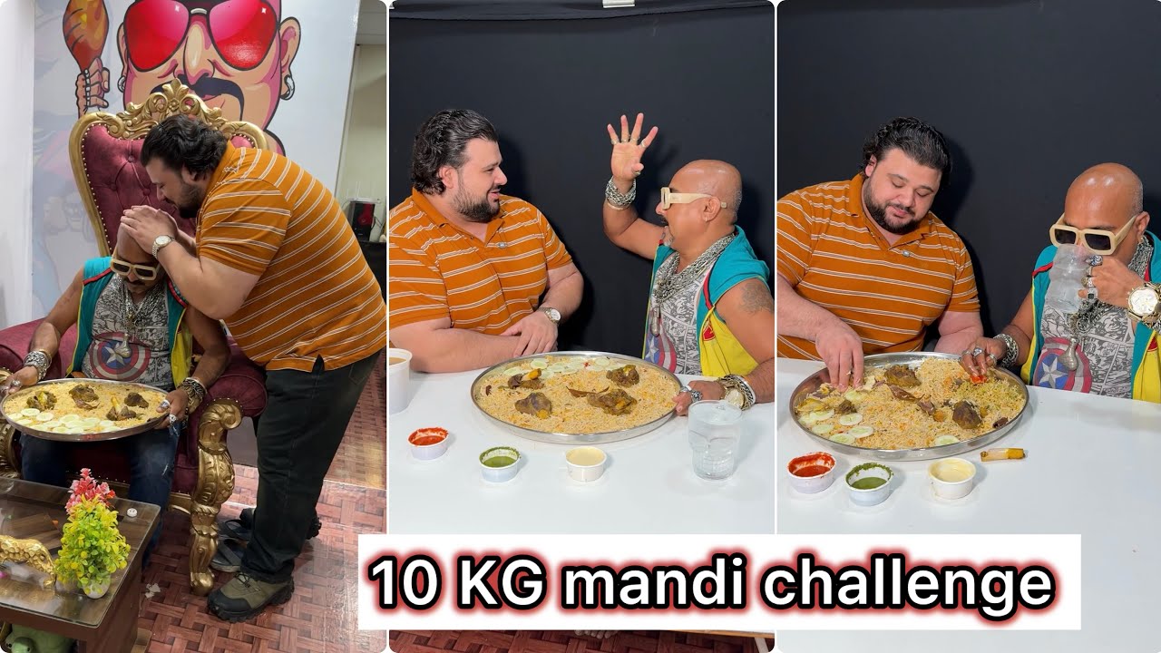10 kg mandi challenge with chicken leg piece mutton Mandi - YouTube