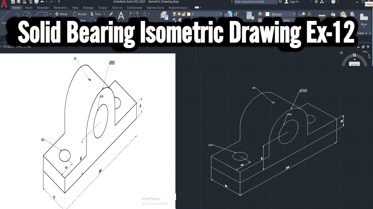 Solid Bearing Isometric Drawing in Autocad Ex-12 in Hindi/2d Drawing/Autocad and Solidwork ...
