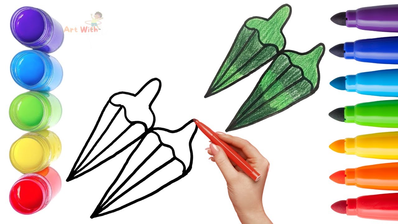 How To Draw cute Lady Finger Drawing, Painting & Coloring For Kids and ...