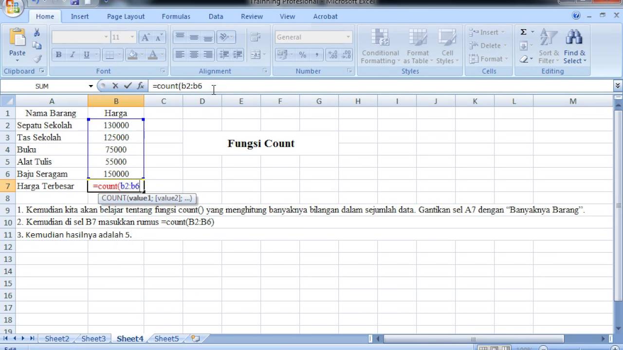 Tutorial cara menggunakan Fungsi Dari count - YouTube
