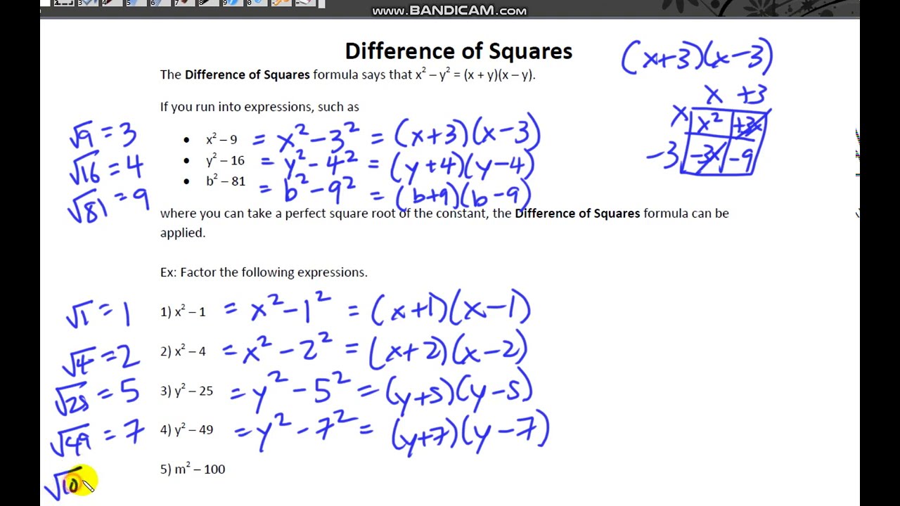Video 4: Difference of Squares Formula - YouTube