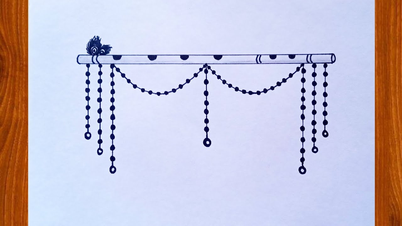 How to draw flute | Krishna flute with mor pankh | easy pencil drawing ...