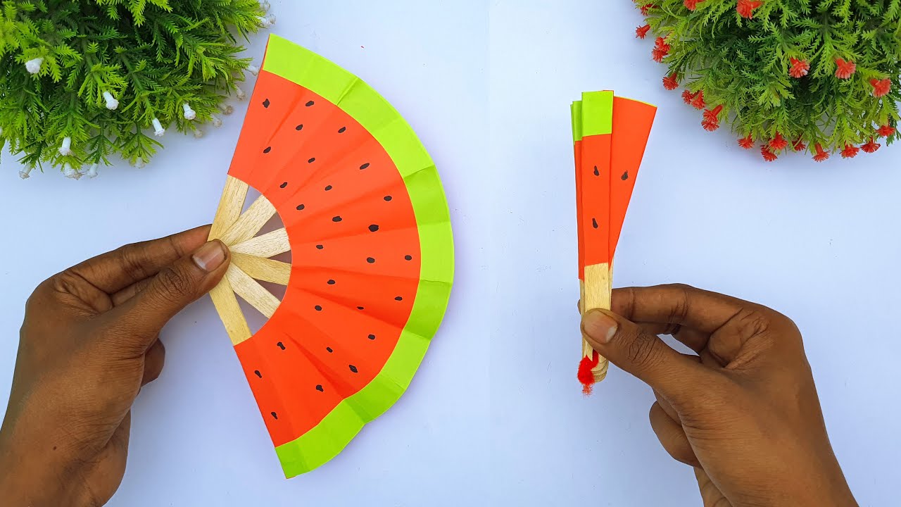 Learn How to Make A Paper Watermelon Summer Fan | DIY Handmade Paper ...