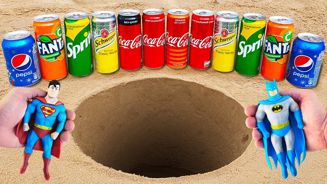 Experiment: Srtetch Batman vs Superman vs Coca-Cola, Schweppes, Fanta ...