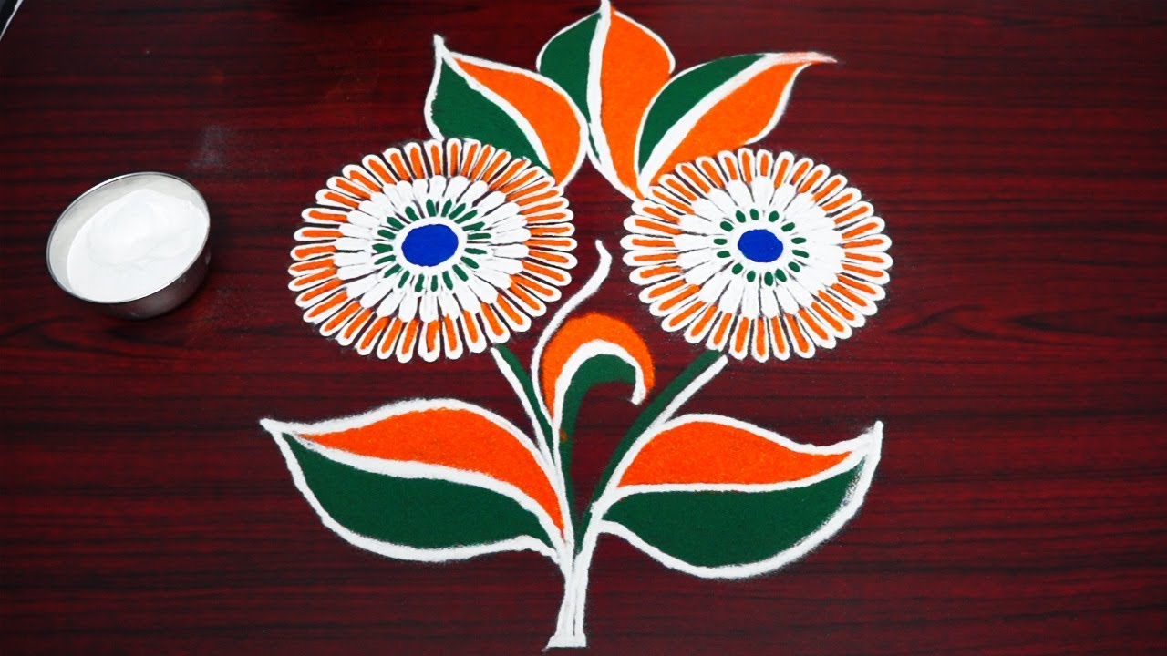 Independence Day Special Flower Rangoli Dizsain - Simple Freehand Kolam ...