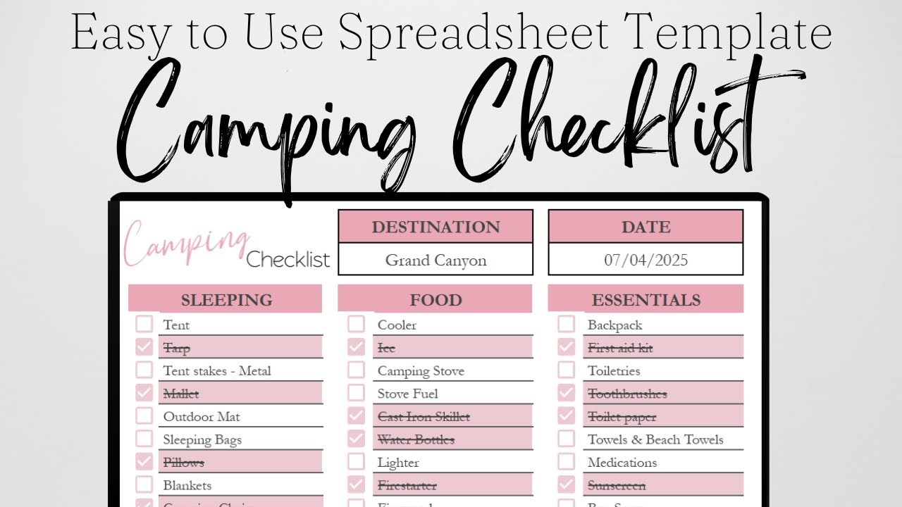 Camping Checklist Template for Beginners and Families Google Sheet ...