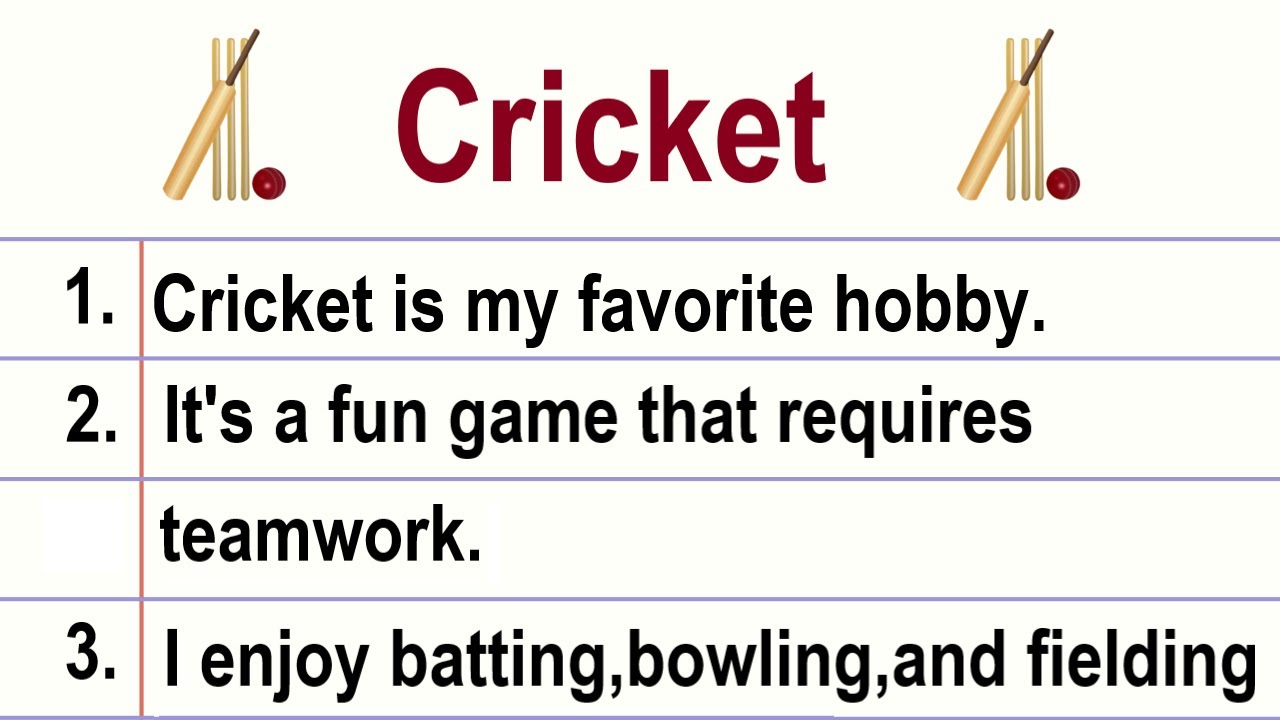 10 Lines on Cricket in English || Essay on Cricket - YouTube
