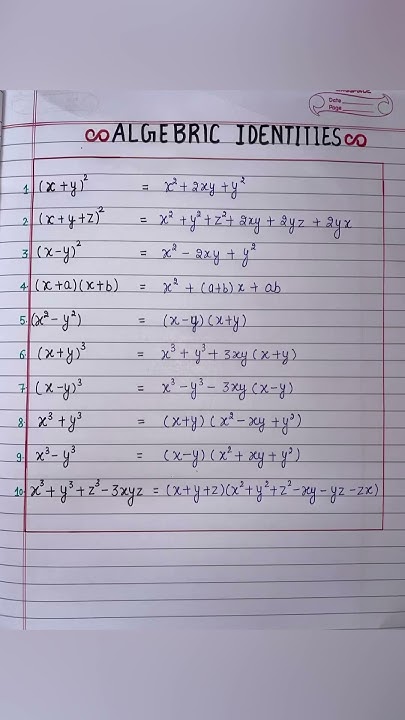 || Algebraic identity || math || handwritten notes || #shortvideo # ...