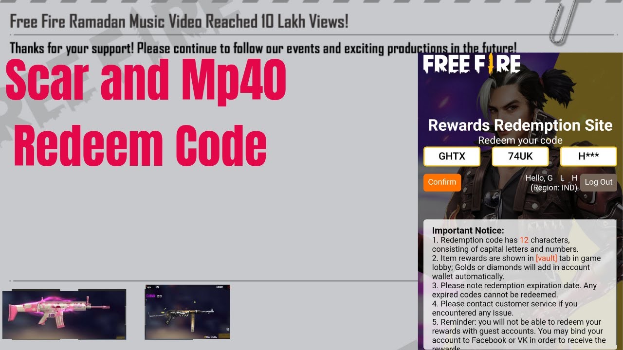 Free Fire Cupid Scar Redeem Code 🔥🔥 - YouTube
