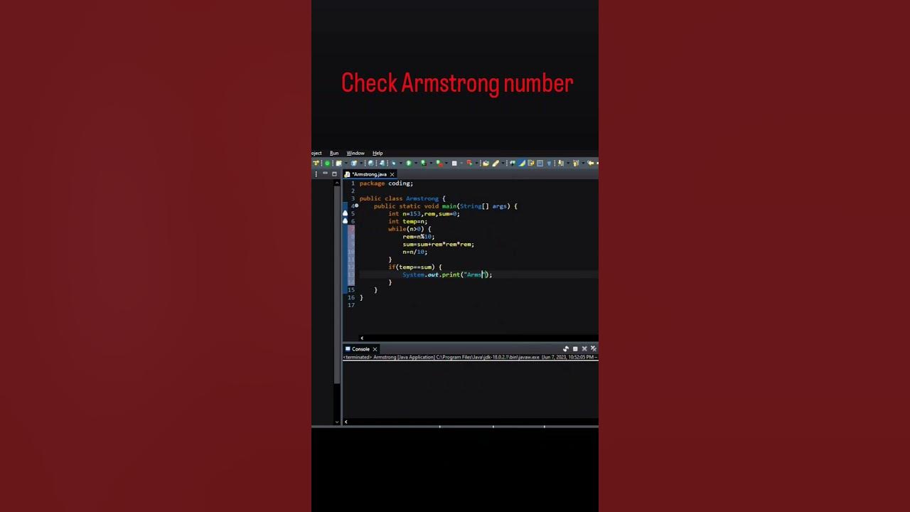 How To Check Armstrong Number Through Java Coding Arrays Javacode Code Java Youtube 