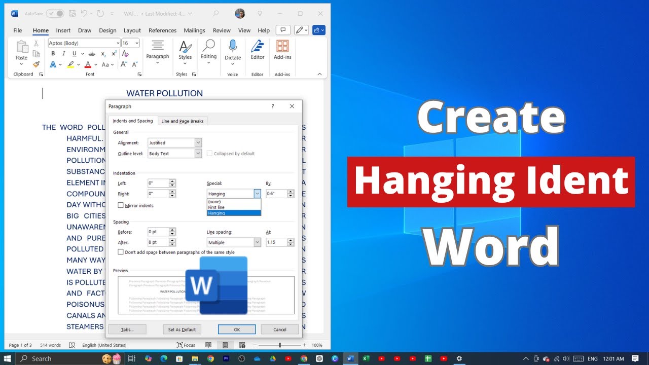 How to Create a Hanging Ident on Microsoft Word - YouTube