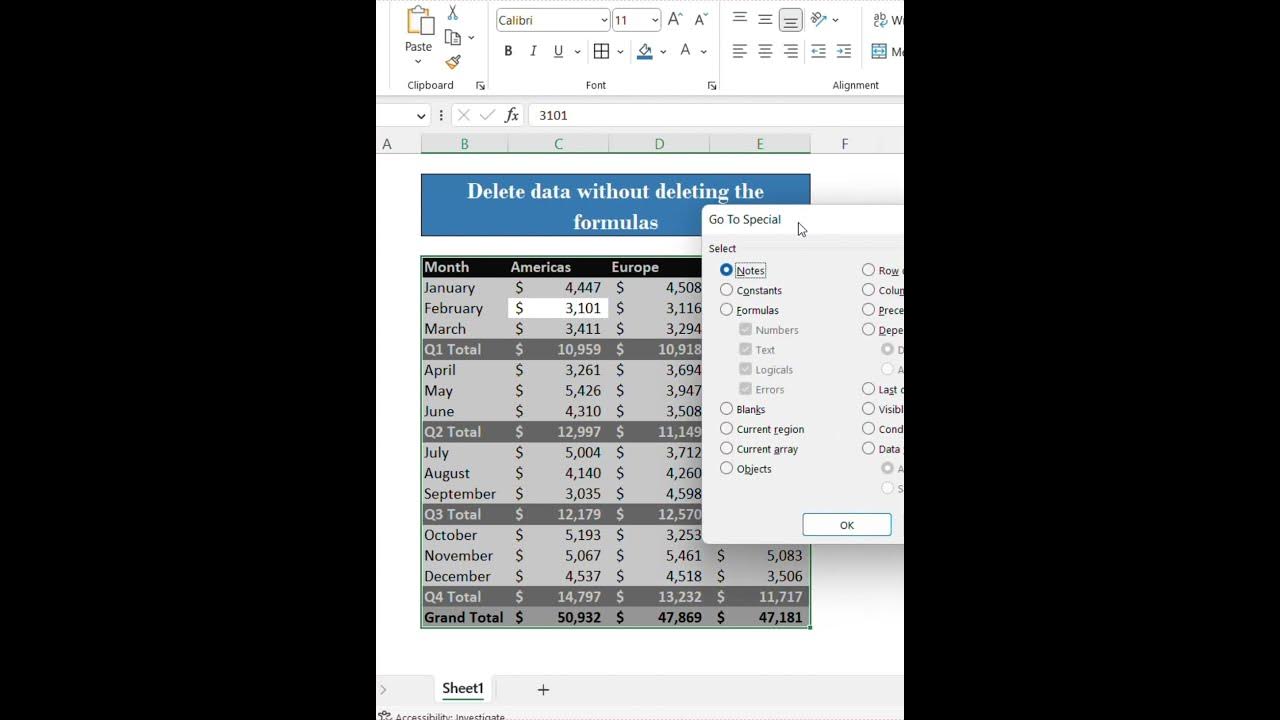 Delete data without deleting the formulas in a data table using this Excel hack - YouTube