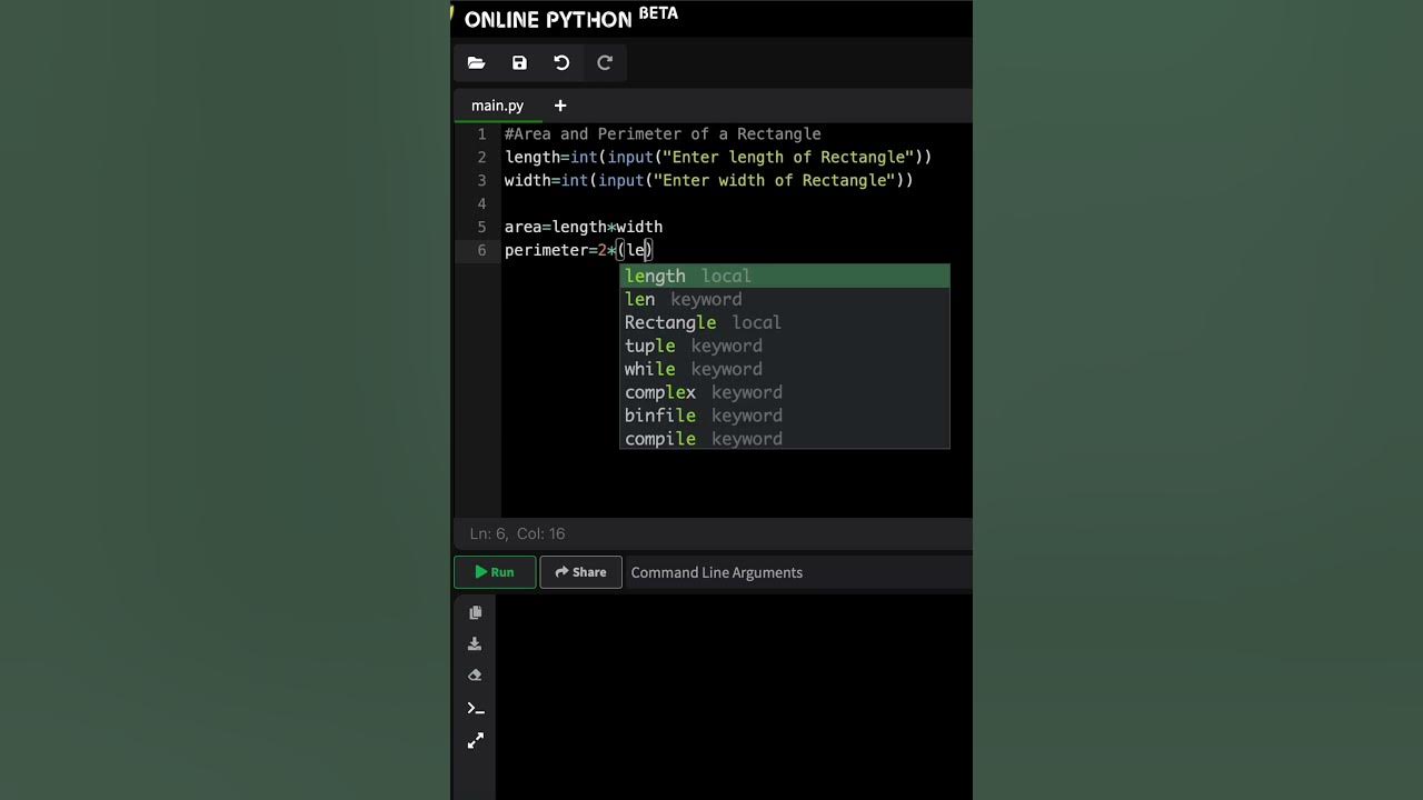 Area And Perimeter Of Rectangle Python Programming Python Coding Ytshorts Youtube