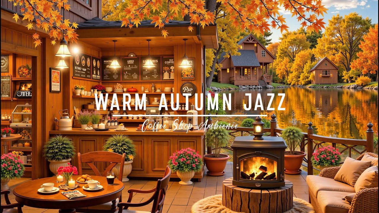 Charming Autumn Porch Atmosphere with Smooth Jazz & Fireplace Sounds 🍂 ...