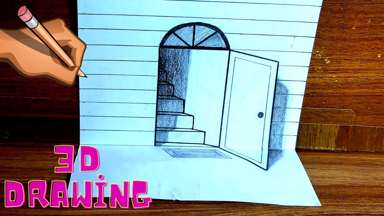 3D Door Drawing | How to Draw a 3D Door | 3D Door Drawing Step by Step ...