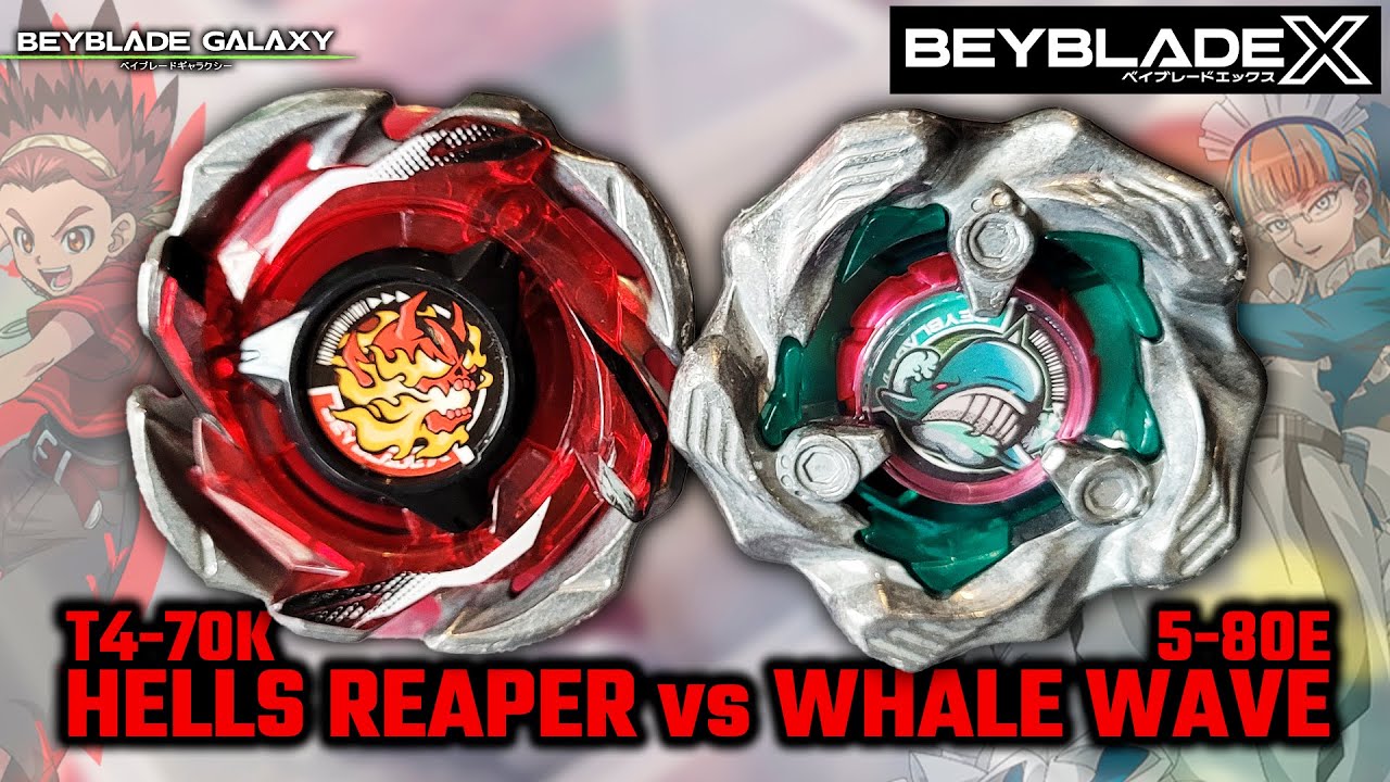 HELLS REAPER T4-70K vs WHALE WAVE 5-80E [Beyblade X ベイブレードX] - YouTube