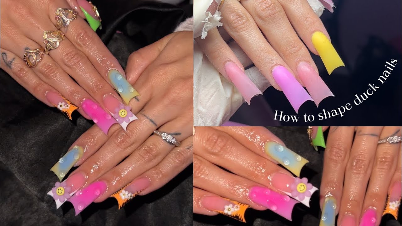 LONG DUCK NAILS 🩷| HOW TO SHAPE DUCK NAILS + ACRYLIC NAIL TUTORIAL ...