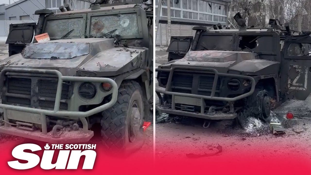 Wreckage of destroyed Russian convoy in Kharkiv - YouTube