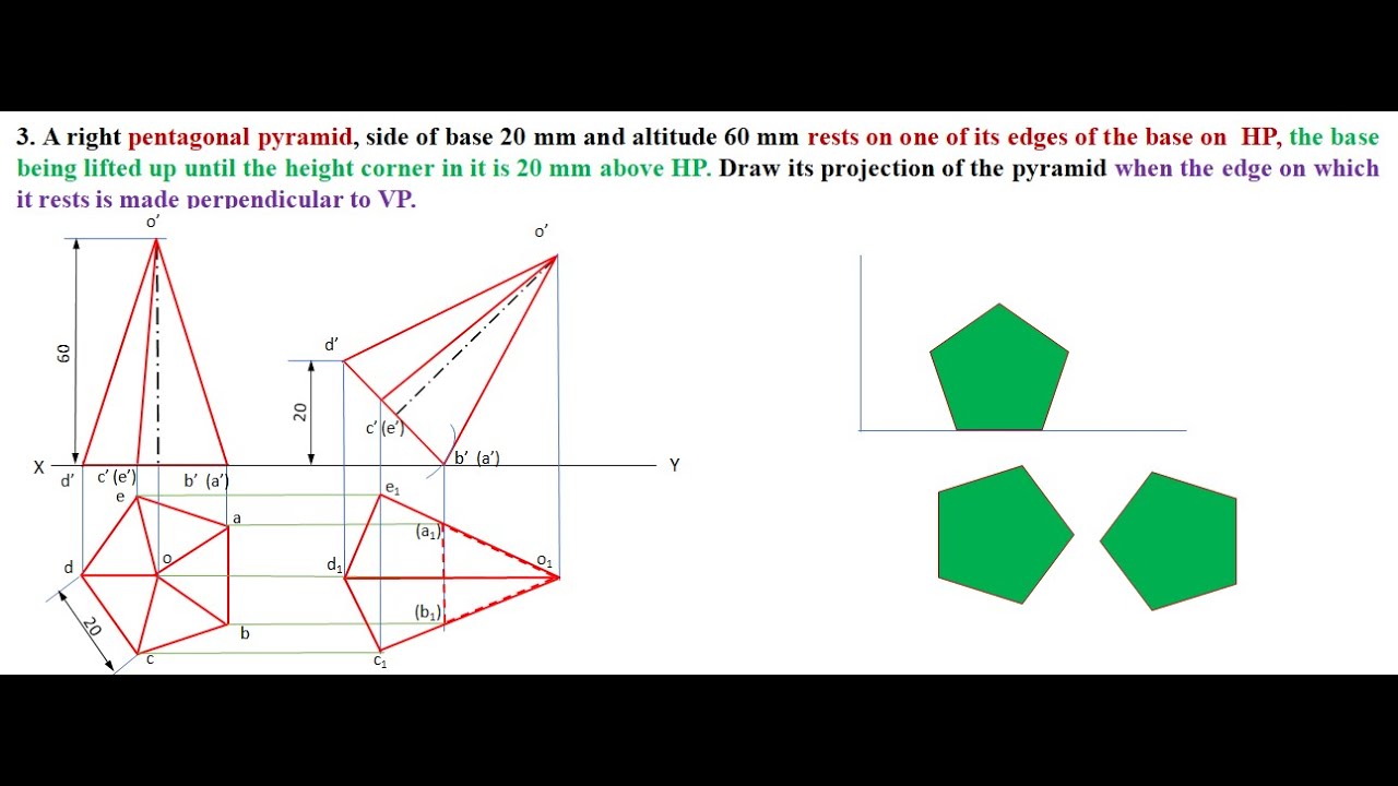Projection Of Solid Pentagonal Pyramid Highest Corner Of Base Lifted
