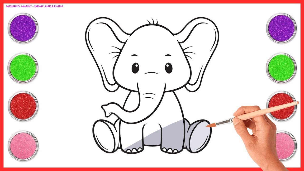 ELEPHANT Drawing, Painting and Coloring for Kids & Toddlers | Draw ...