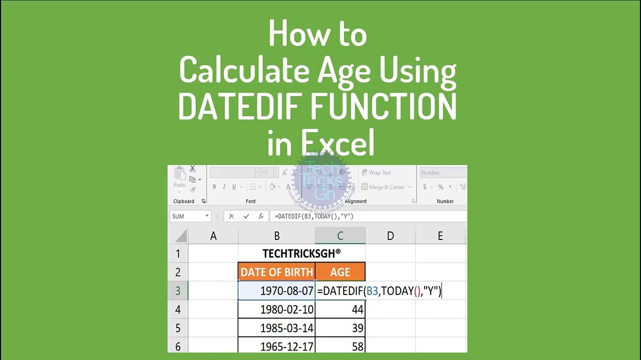 How to Calculate Age Using DATEDIF Function in Excel | TechTricksGh - YouTube