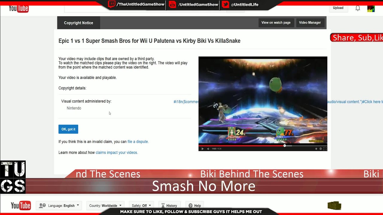 No More Super Smash Bros WiiU Video On YouTube Nintendo Copyright Claim ...