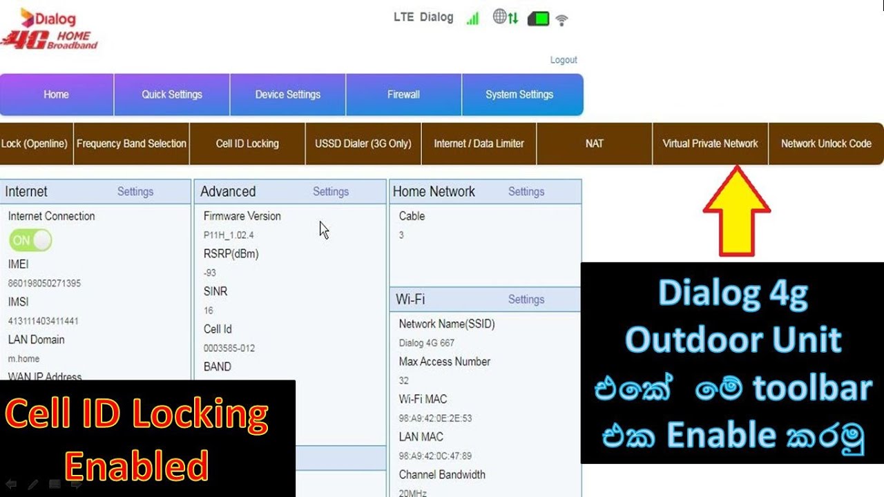 How to get Dialog 4g Outdoor Unit admin access and Enable Cell ID ...