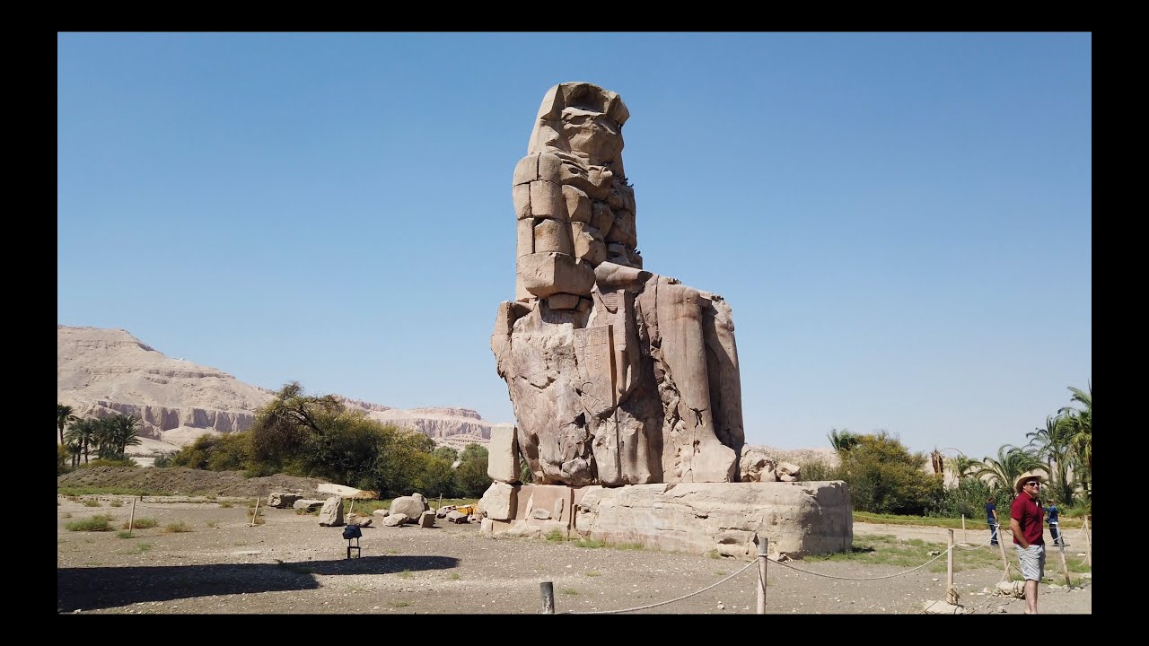 The Massive Colossi Of Memnon Statues Near Luxor In Egypt Filmed In ...
