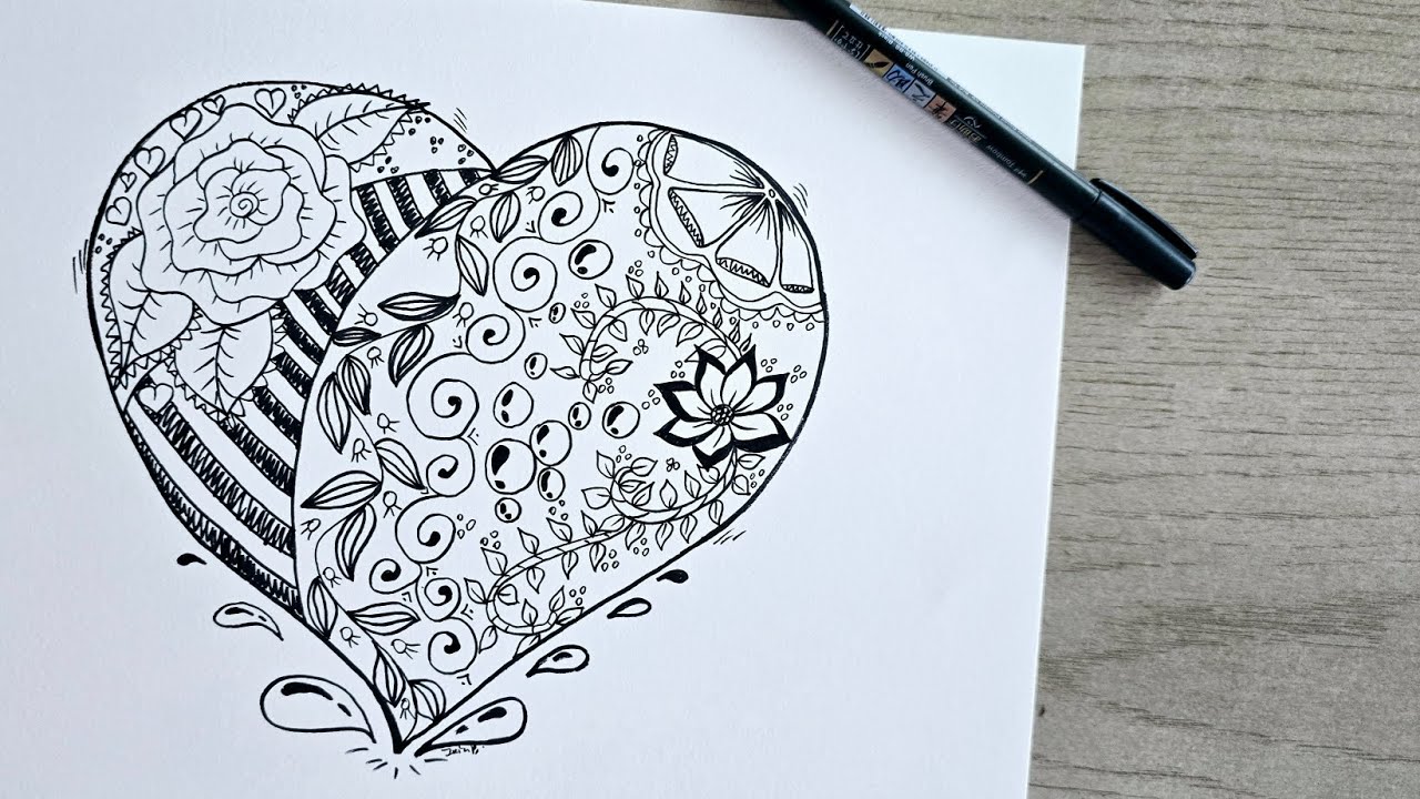 Heart Doodle | Follow Along Tutorial | Easy Valentines Drawing | Art ...