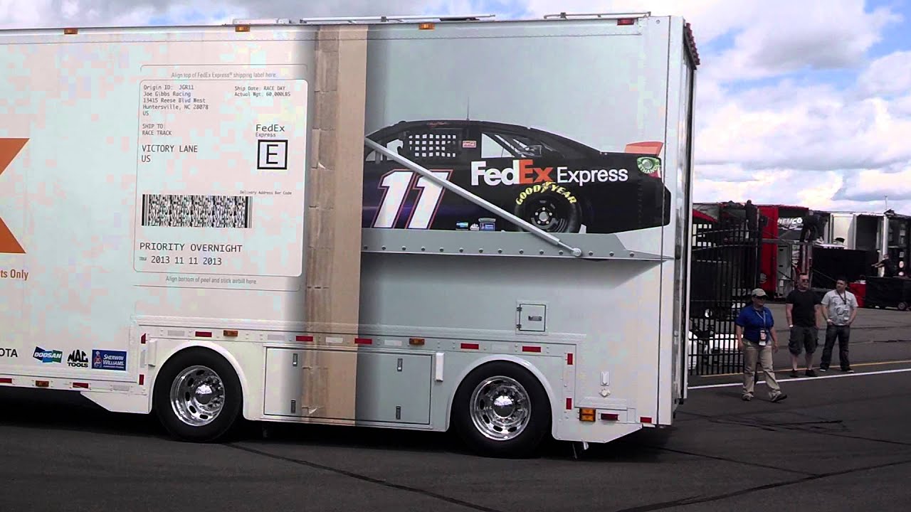 Denny Hamlin's hauler has left the track at Pocono - YouTube