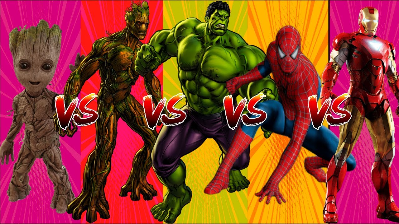 AMAZING ! SUPERHERO COLOR DANCE CHALLENGE Baby Groot vs Big Groot vs ...