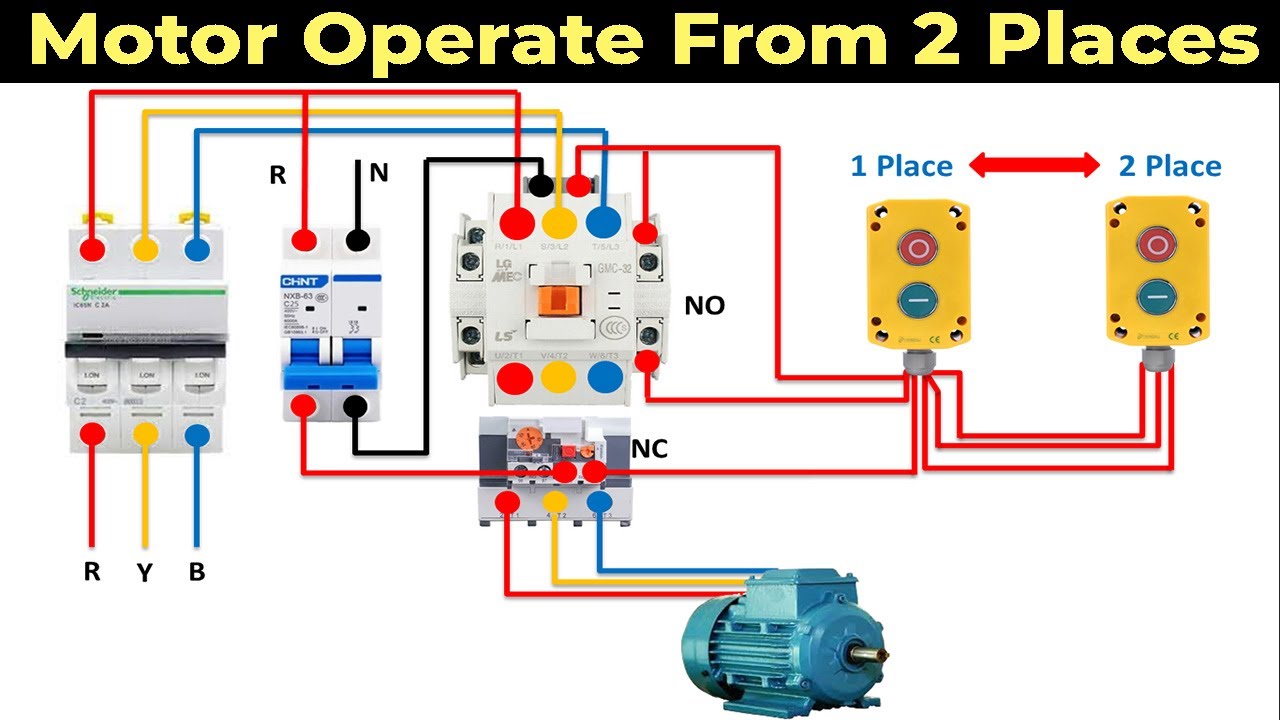 How to motor operate from 2 places | motor control circuit | motor ...