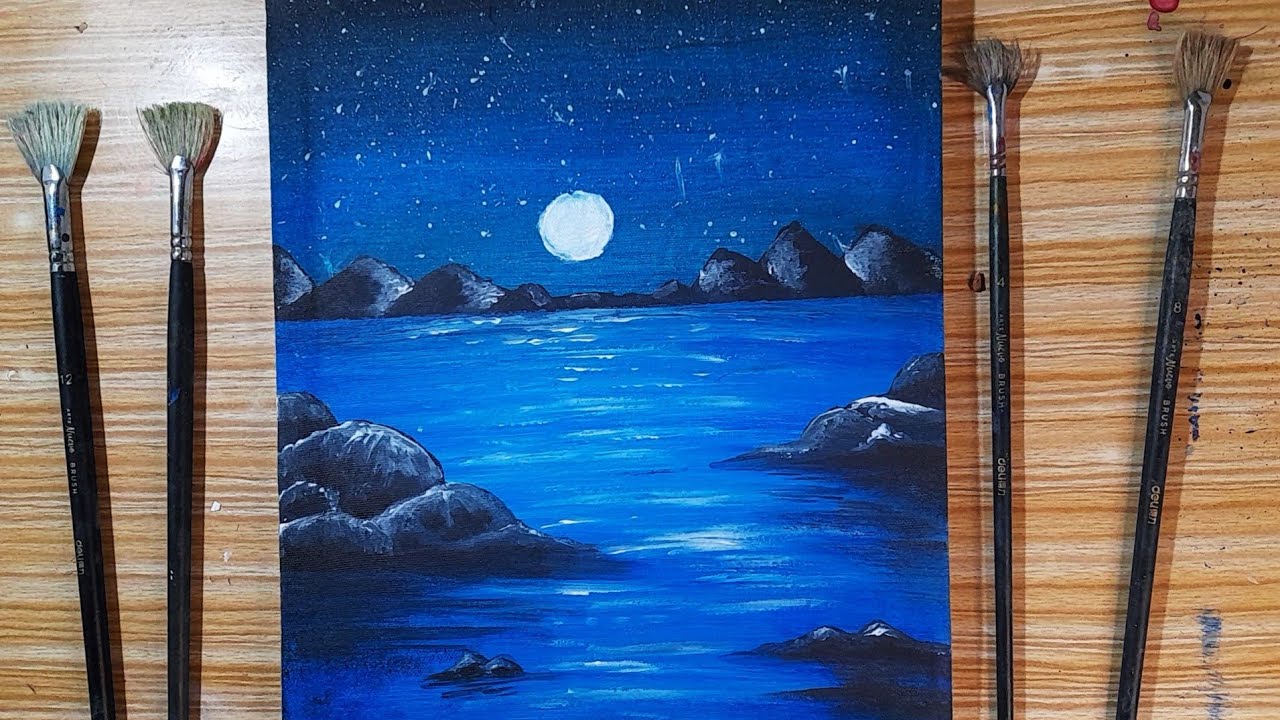 رسم منظر طبيعي رسم بالألوان الأكريليك للمبتدئين ألوان أكريليك Youtube