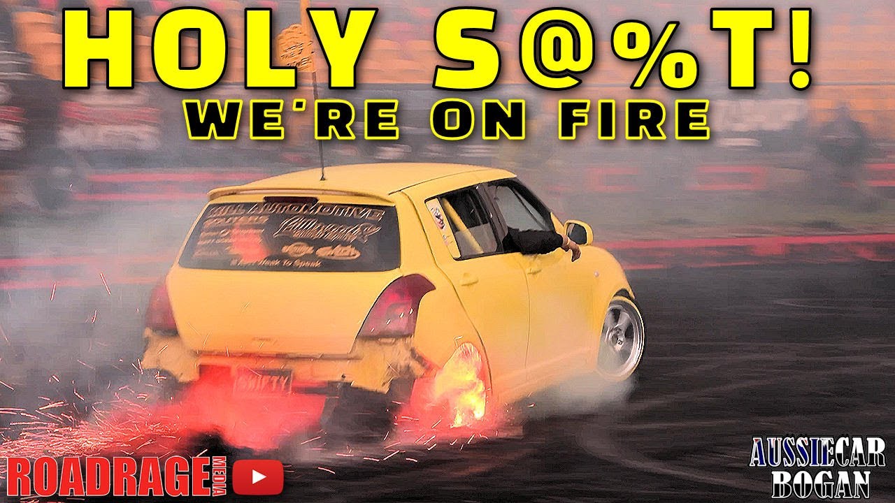 V8 Suzuki Swift catches on FIRE! (Australian Burnouts) - YouTube