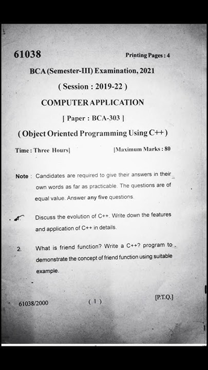 BCA 3rd semester (2021) | object oriented programming using C++ #303 #bca #brabu #question ...