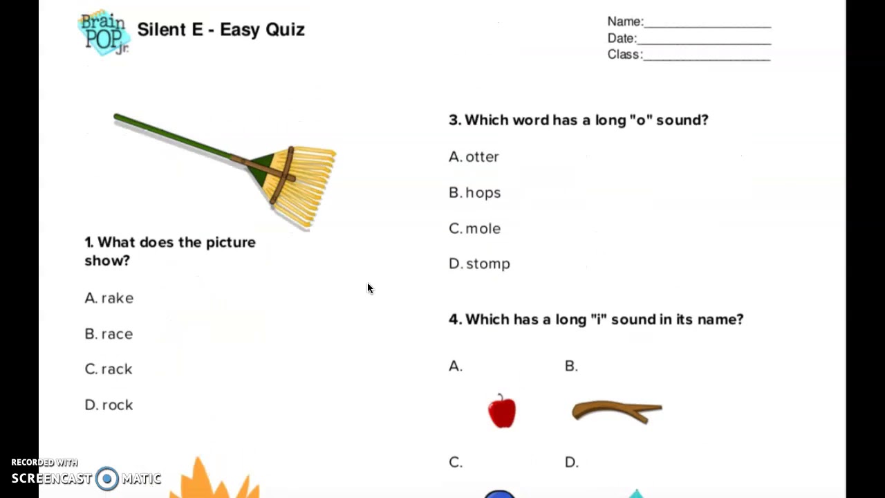 Brain Pop Jr Silent E Easy Quiz - YouTube