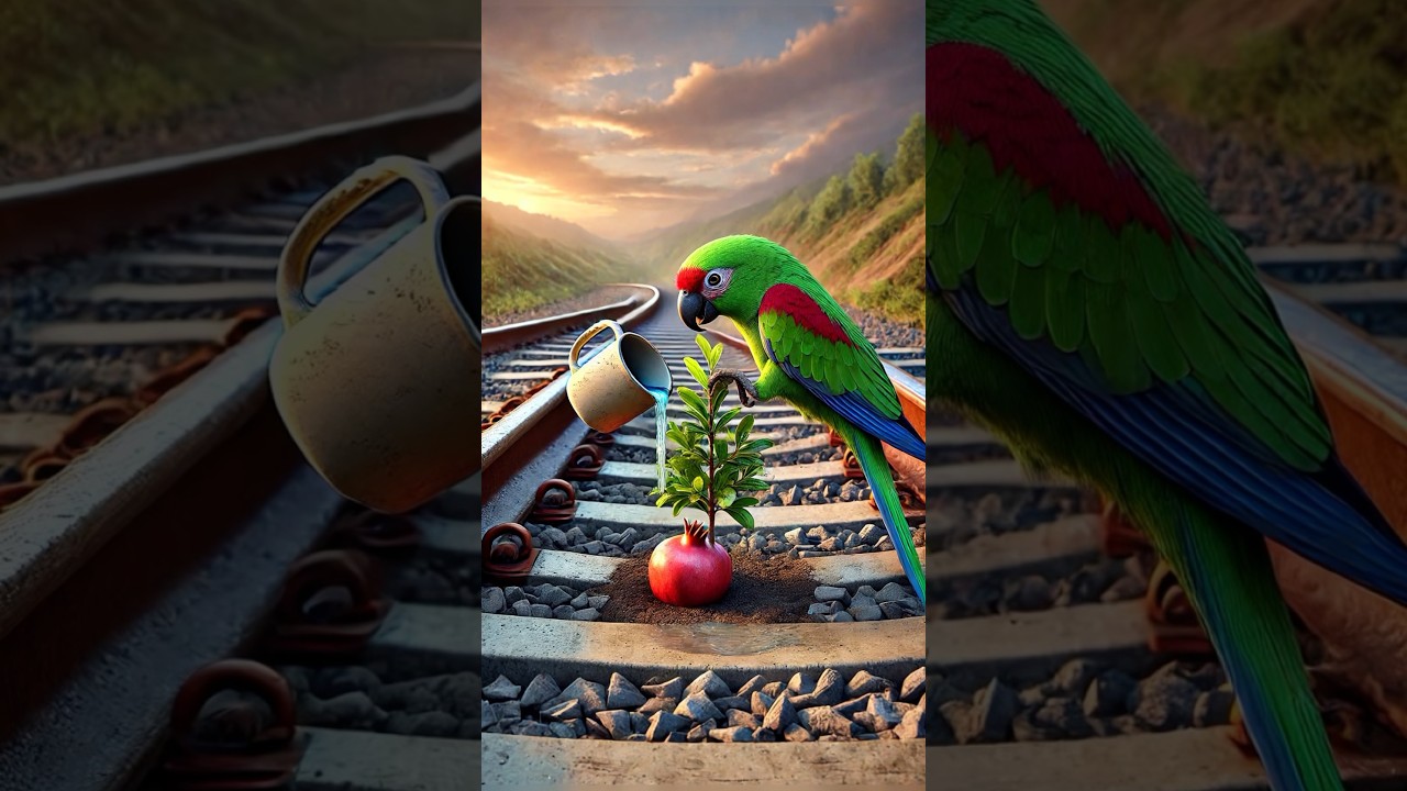 A parrot planted a pomegranate tree on the railway track #ai #parrot # ...