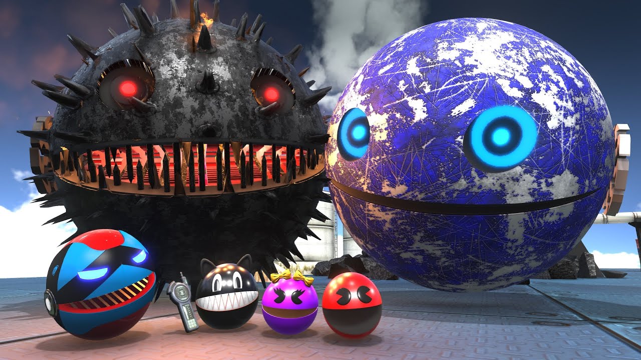 Pacman & Ms-Pacman & Robot Pacman With Iron Pacman Vs Evil Spiky Robot ...