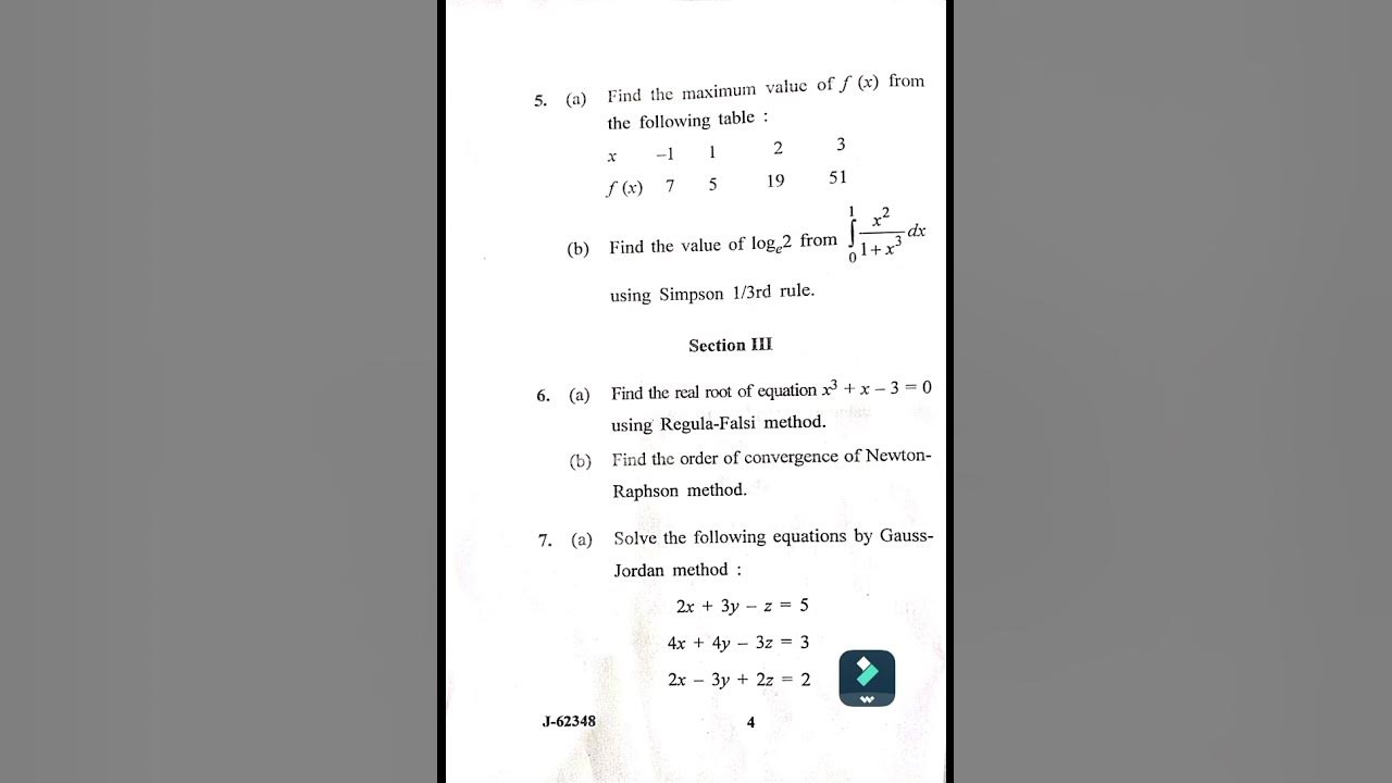 GJU BSC 2nd year 3rd sem Numerical analysis maths question paper december 2024 - YouTube