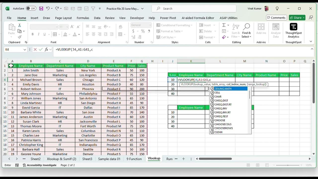 Part-310 : Let's do Vlookup function practice with 2 different examples. - YouTube