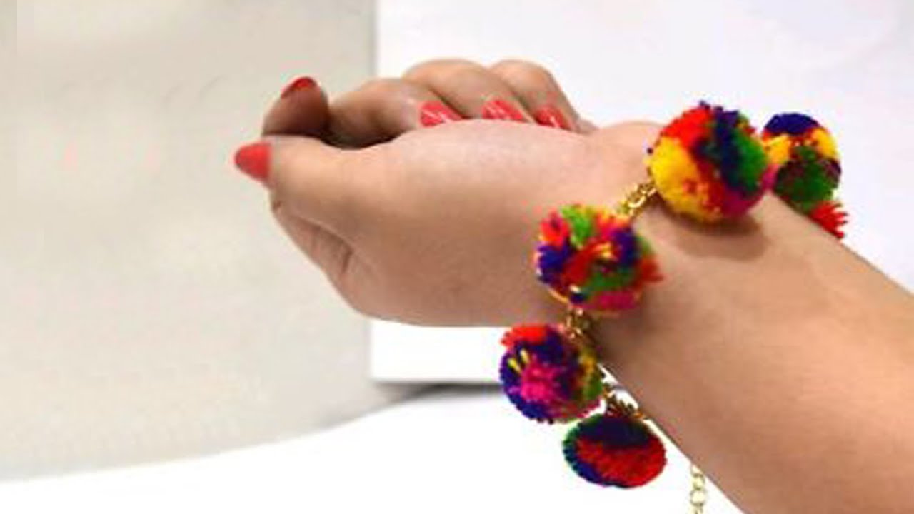 DIY Pom Pom jewellery || Beautiful handmade pom pom bracelet || DIY ...