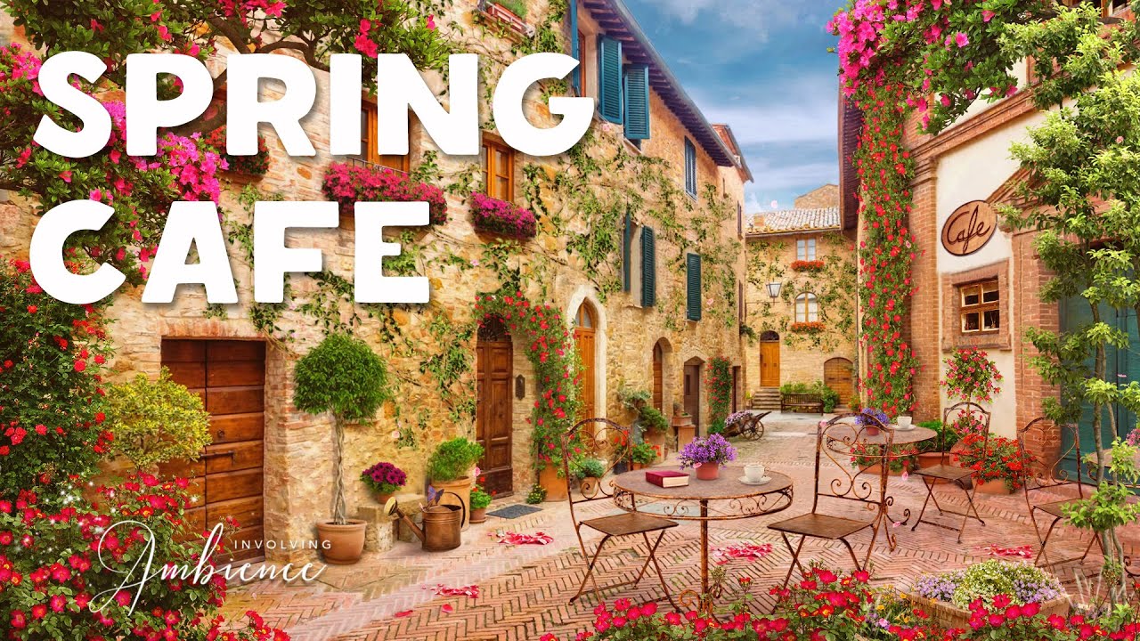 Cozy Spring Alley ASMR Ambience ☕️🌸 Spring Cafe with Quiet Music ...