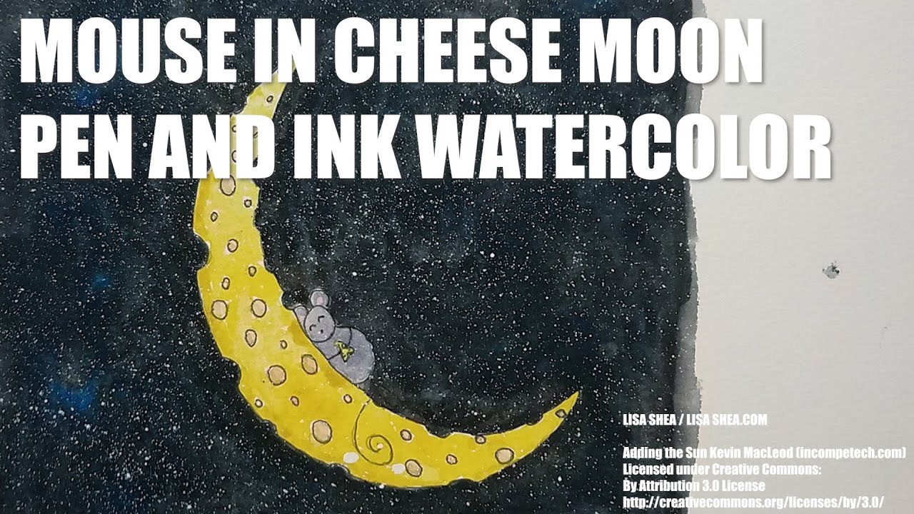 Mouse in a Swiss Cheese Moon - Pen and Ink Watercolor Painting Workshop ...