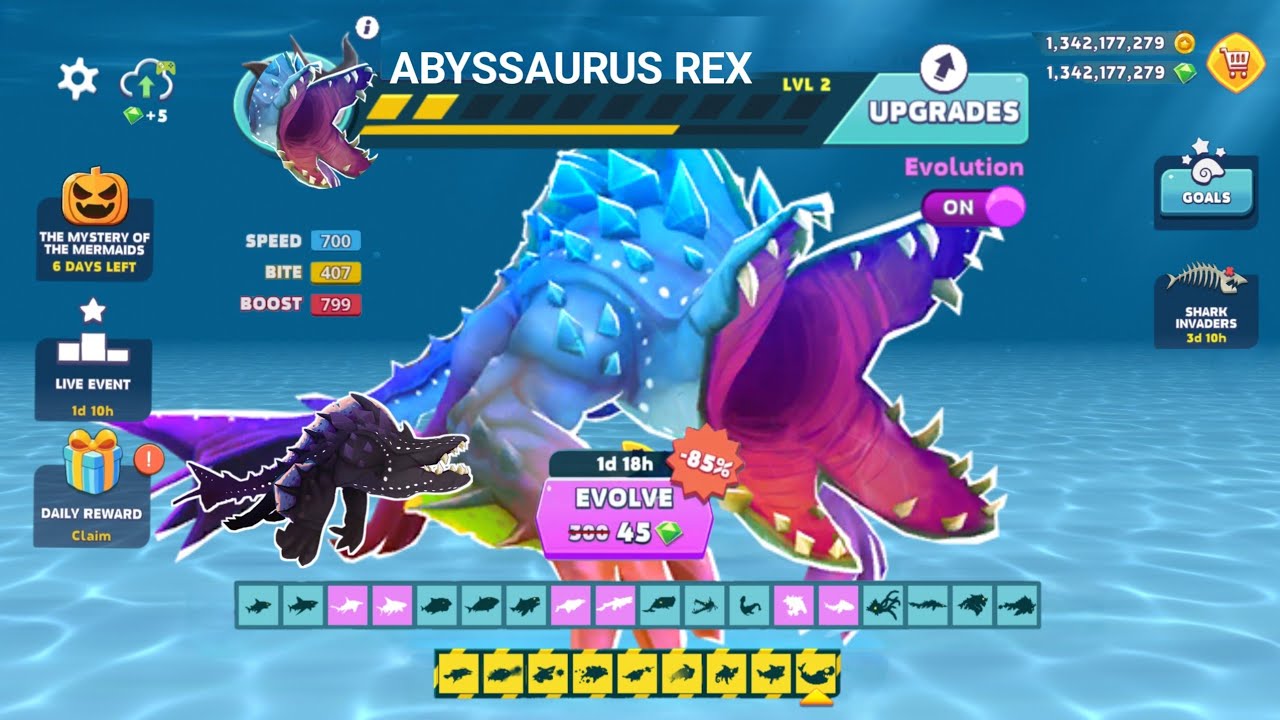 BIG ABYSSAURUS REX SHARK GOT 85% EAT ALL ENEMY SHARK - UNLOCKED ALL ...