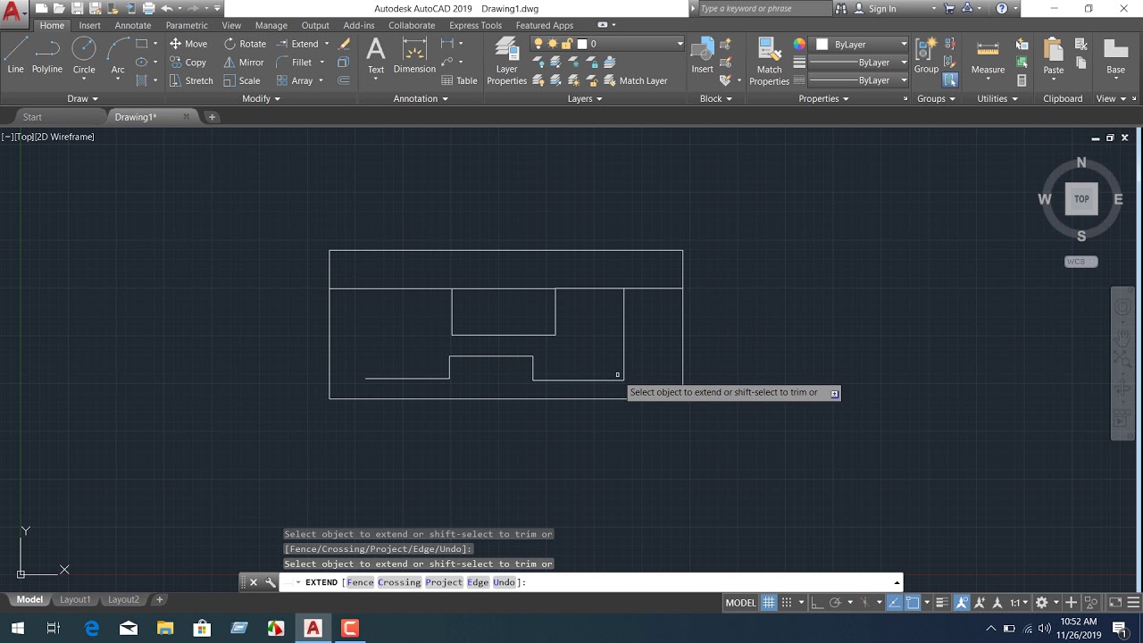 How to use extend and trim in autocad - YouTube