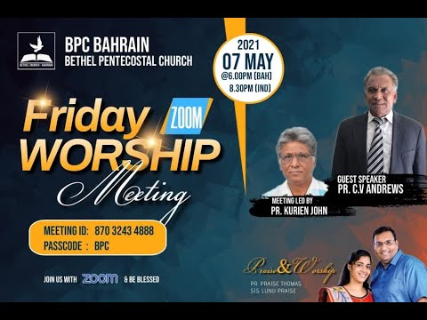 BPC BAHRAIN FRIDAY SERVICE GUEST SPEAKER - Pr C V ANDREWS - YouTube
