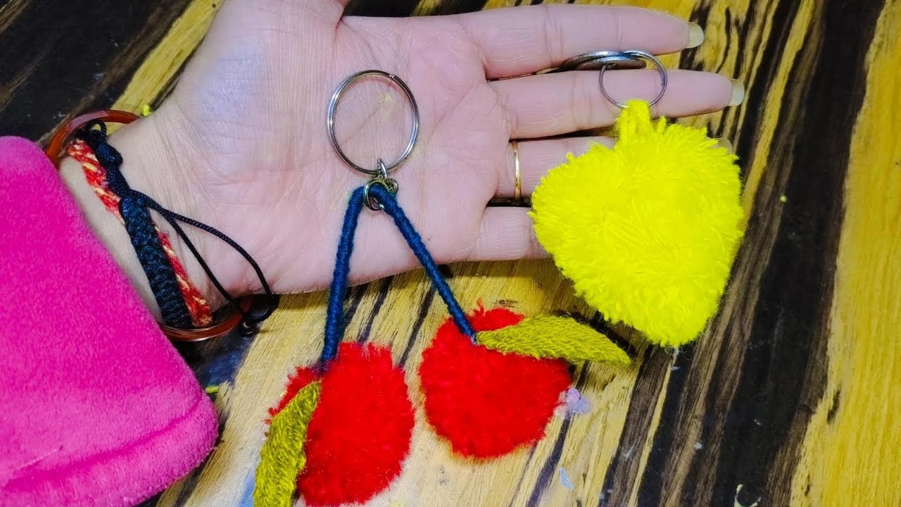 keyrings / how to make woolen keyrings (heart shape & cheery design) # ...