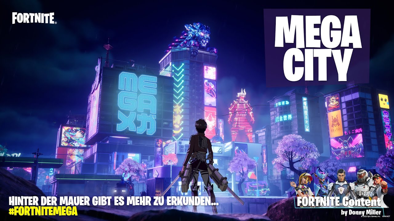 Fortnite | Der neue Skin "Eren Yeager" vor Mega City aus dem Battle ...