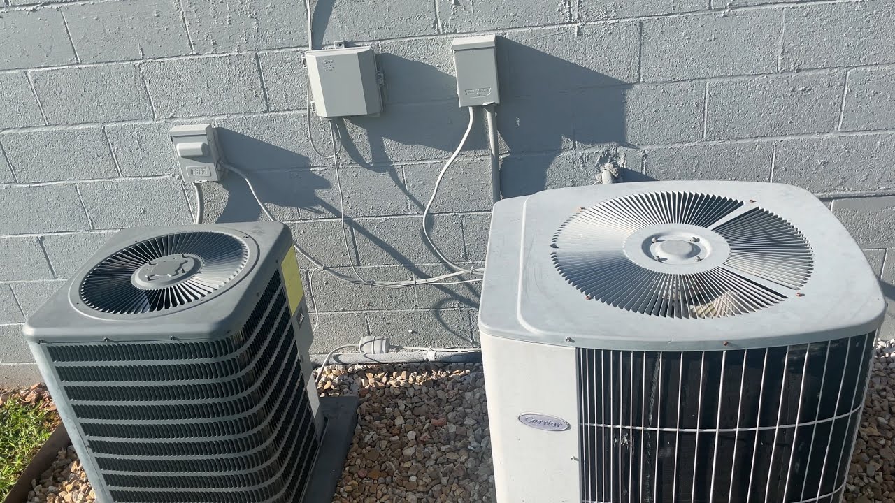 2012 Goodman GSX13 starting up, and 1996 carrier tech 2000 running ...